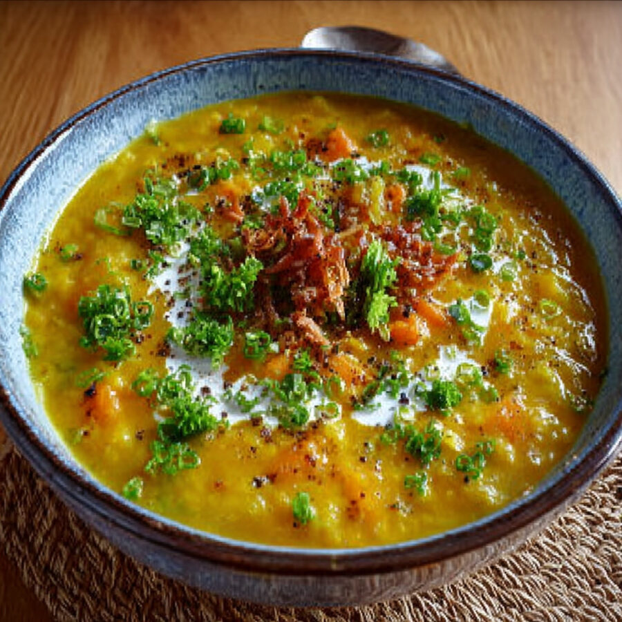 Pumpkin Chive Soup with Coconut Cream makes dinner delightful!